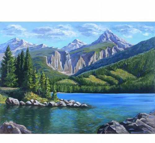 Картина маслом пейзаж Горы Озеро