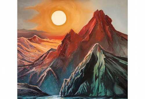 Картина маслом "Рассвет в горах"