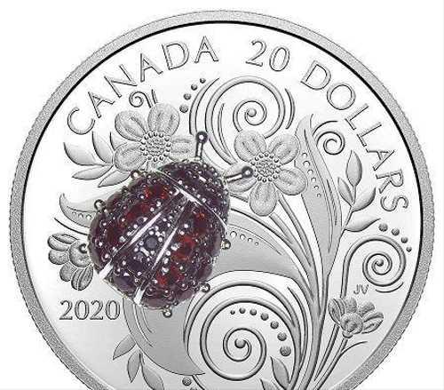 Монета Божья коровка драг камни Канада 2020 год