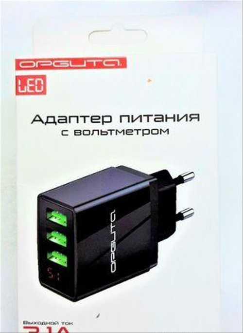 USB - розетка 5В 3100mA OT-APU40 (с вольтметром)