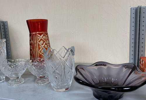 Хрусталь СССР цветное стекло ваза чаша блюдо