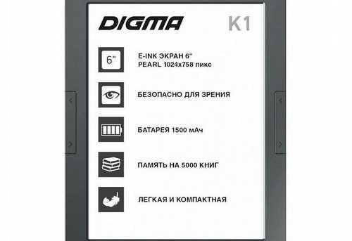 Электронная книга Digma K1 6" E-Ink HD, темно-серы