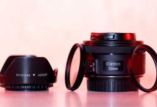 Canon EF 50mm F/1.8 STM + 2 фильтра + бленда