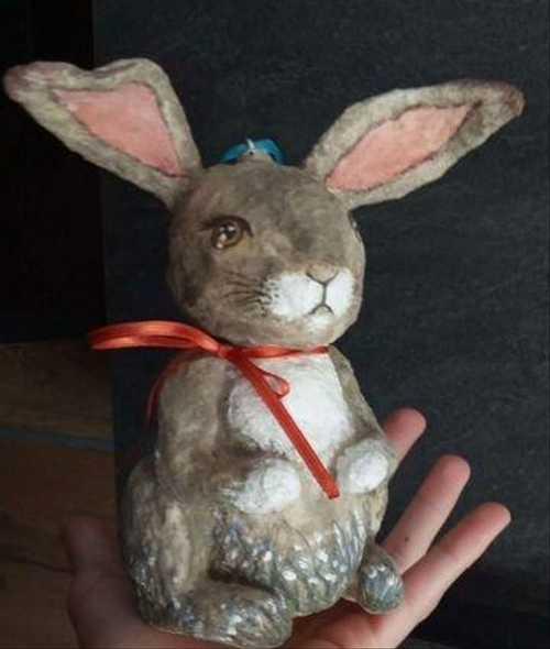 Ватная ёлочная игрушка кролик