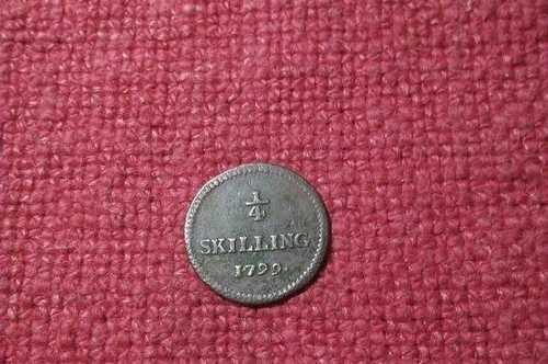 Монета Швеция 1/4 Skilling 1799 г (VF) Густав 4