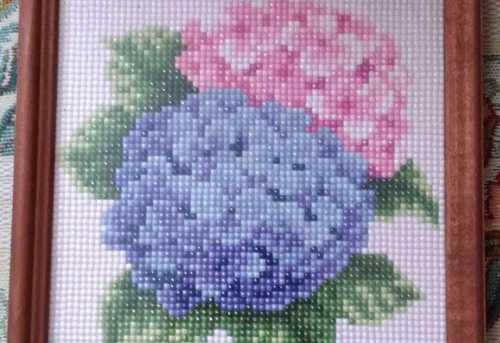 Картина алмазная мозаика Цветы (розовые и синие)