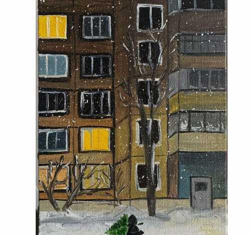 Картина маслом зимняя миниатюра 10x15
