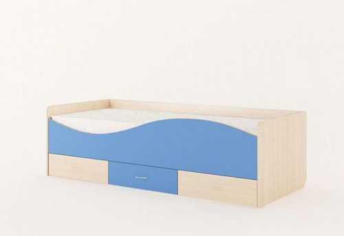 Кровать детская с ящиками Волна (Беленый дуб/Синий