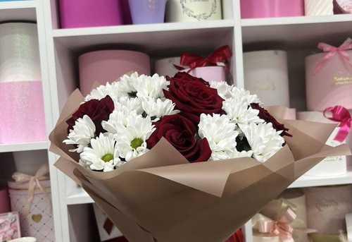 Сборный букет из хризантем и роз Доставка цветы