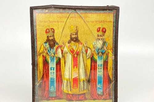 Икона старинная "Три Святителя"
