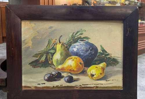 Антикварная картина Натюрморт с грушами и сливами
