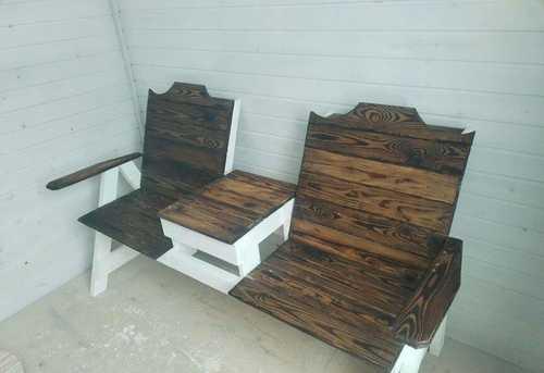 Скамейка со столиком из дерева дачная