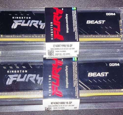 Оперативная память ddr4 kingston fury 2x16 3600гц