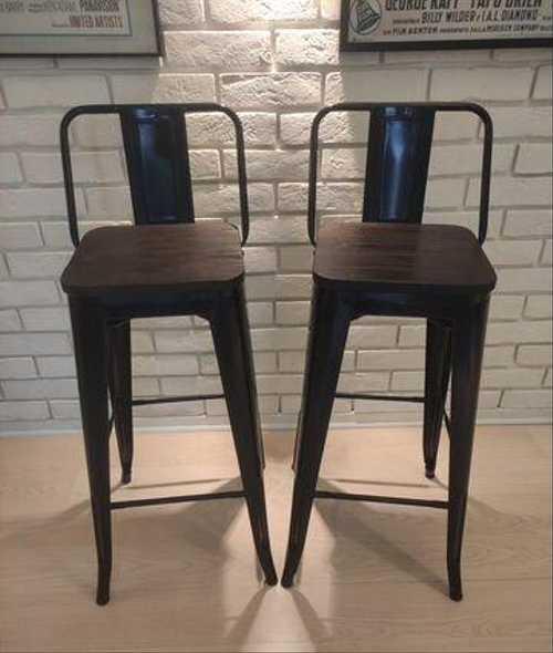 Барные стулья tolix wood со спинкой, черный, 2 шт
