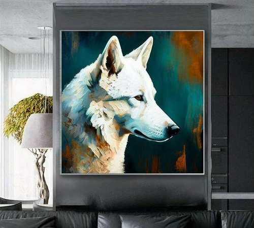 Интерьерная картина маслом белый волк