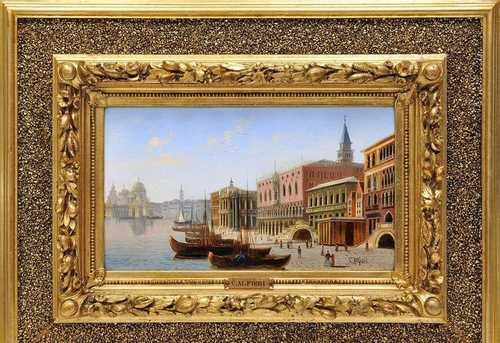 Картина "Пристань Моло в Венеции" Альфьери 19 век