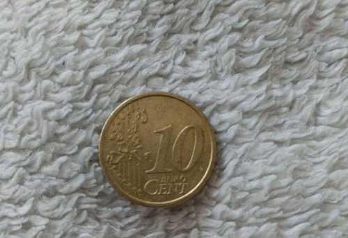 Монета 10 euro cent юбилейная