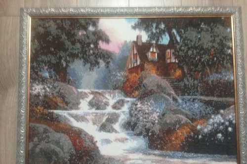 Картина бисером Домик у водопада