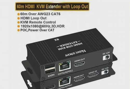 Удлинитель KVM hdmi-RJ45-USB с POE 1080P до 60 м