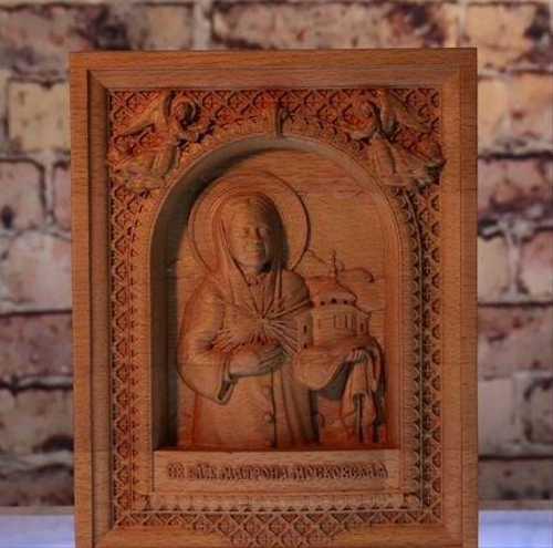 Икона "Св. Матрона Московская" деревянная резная