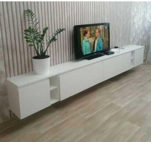 Тумба тв белая 320 см со стеклом