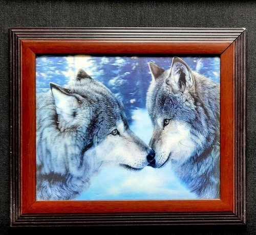Волки. 3D картина в рамке