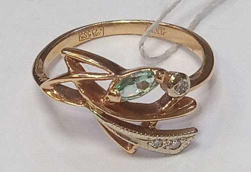 Золотое кольцо с бриллиантами и бериллом (17590)