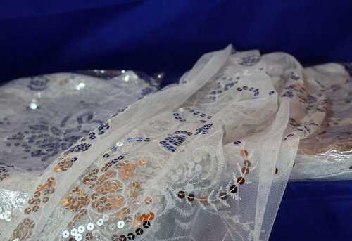 Головной убор платок легкий шарф украшен пайетками