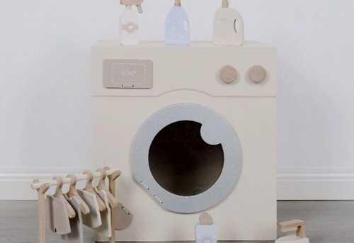 Детская деревянная стиральная машина с предметами