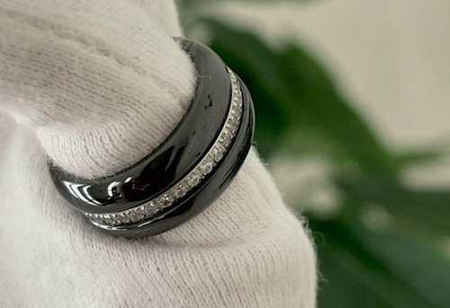 Кольцо чёрная керамика серебро 925