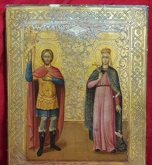 Икона Св. Иоанн воин и Св. Людмила 19 век Питер