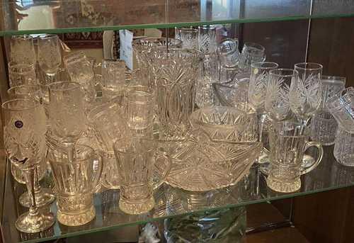 Хрустальная посуда, чешкое стекло: вазы, бокалы