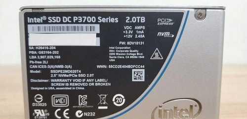 Новый SSD pcie Intel P3700 DC 2.0 Gen3 x8