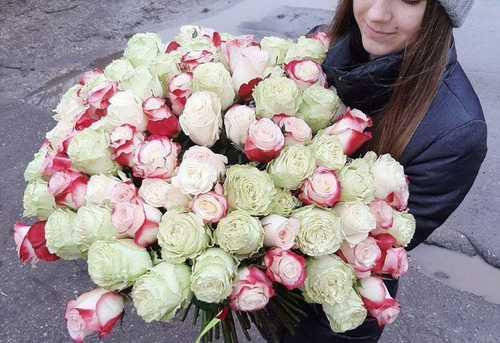 Цветы с оформлением 25, 51, 101 шт розы Эквадор