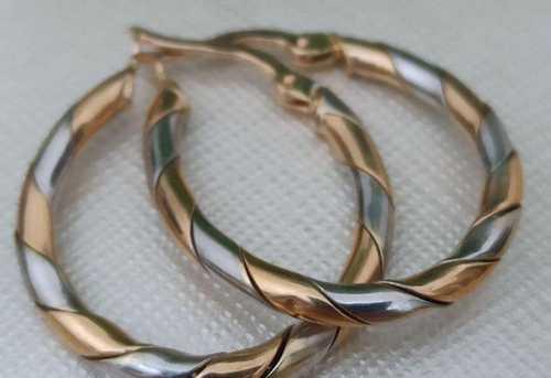 Золотые серьги конго кольца трехцветные 585