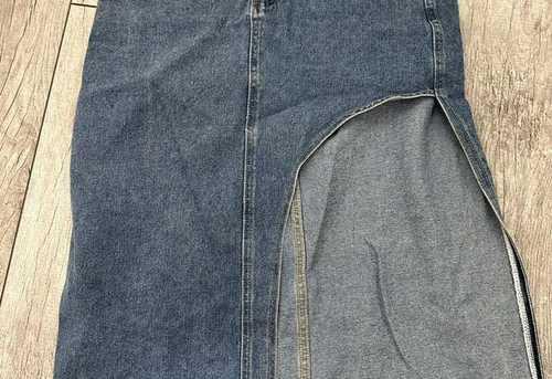Юбка джинсовая миди с разрезом