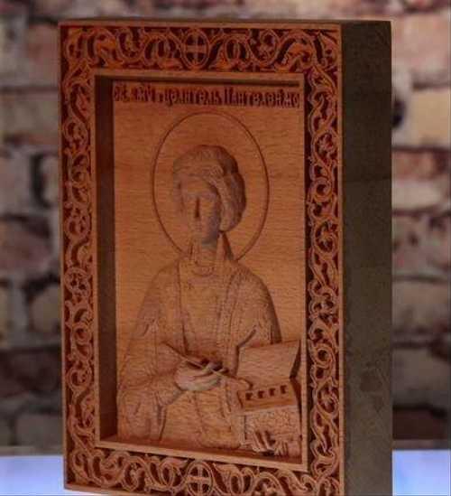 Икона "Св. Пантелеймон" деревянная резная