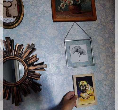 Акварельный рисунок в раме франц. бульдог Моти