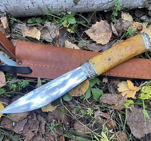 Кованый якутский нож с долом из стали х12мф