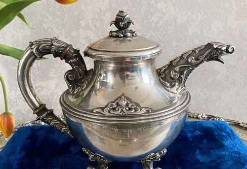 Старинный антикварный серебряный чайник