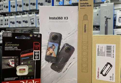 Insta 360 one x3 + карта памяти 128 гб+ аксессуары