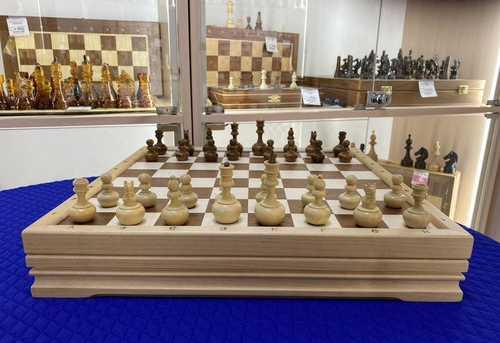 Шахматы+шашки деревянные "Неваляшки" самшит, 37х37