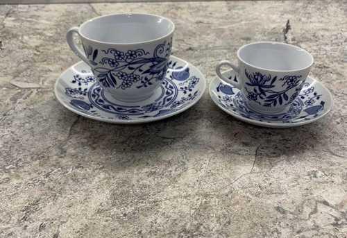 Фарфоровые кофейные чашки / супница синий лук