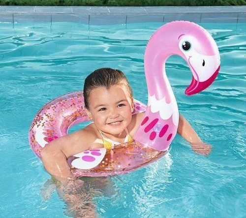 Круг для плавания лебедь фламинго с блестками