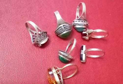 Серебряные кольца, брошь 875пробы.ссср