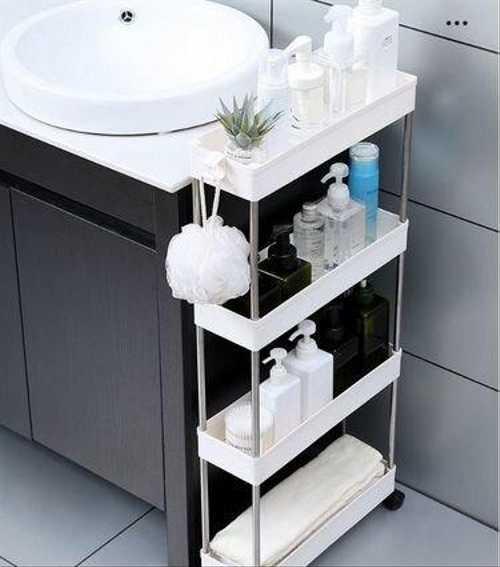 Стеллаж этажерка на колесиках для кухни ванной