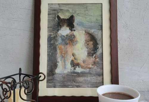 Картина маслом в рамке Кошка на счастье