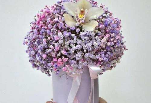 Живые цветы букеты гипсофила,орхидеи,букет цветов