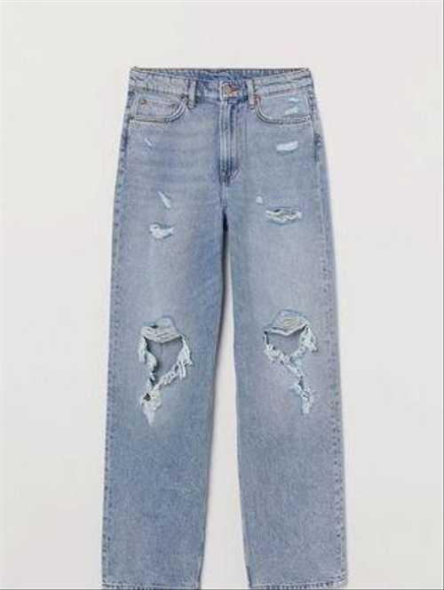 Джинсы H&M Loose Straight High Jeans 36EUR рваные