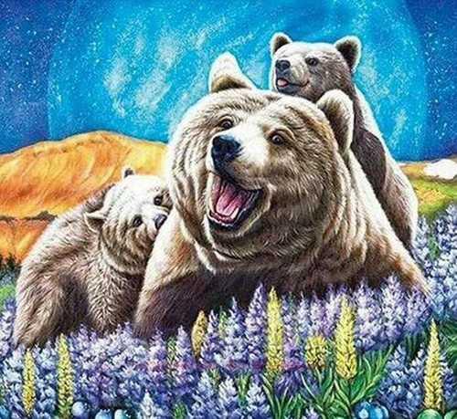 Алмазная мозаика 21x25 Медведица с медвежатами под